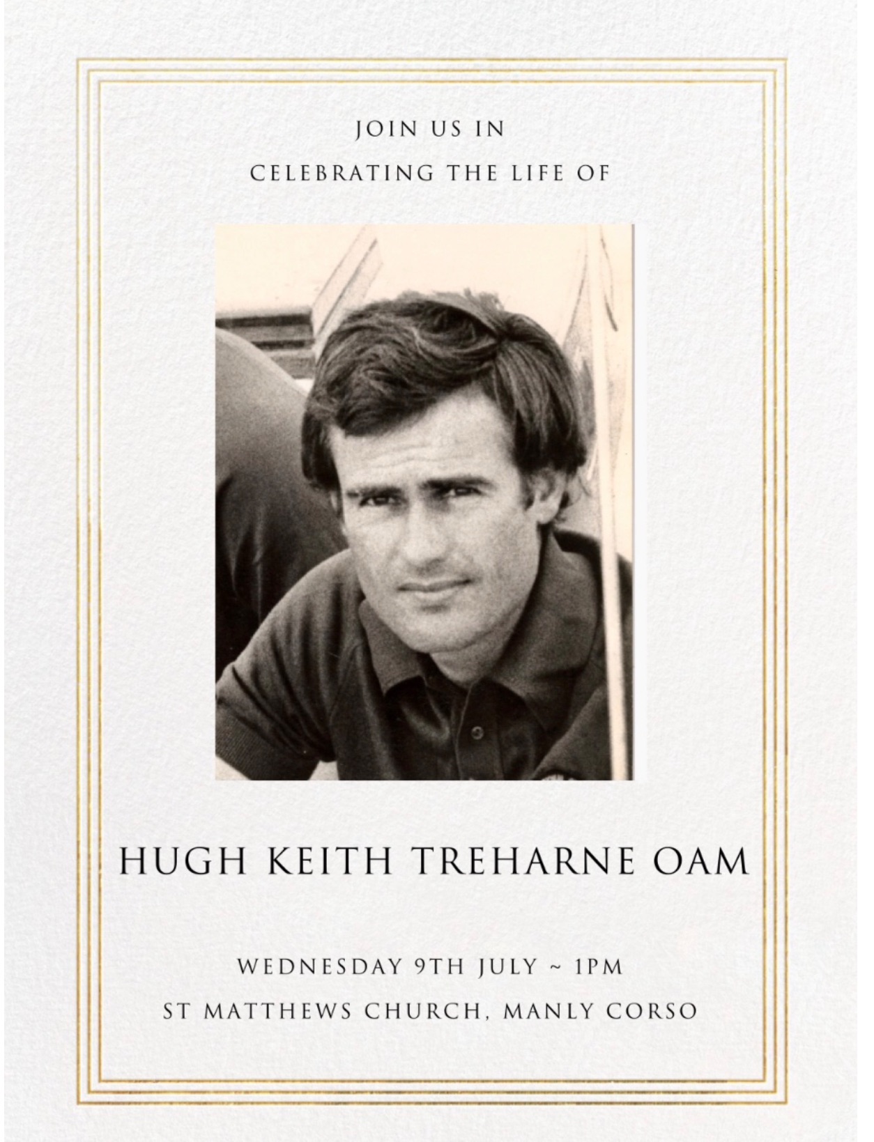 Funeral notice: Hugh Keith Treharne OAM - Australian Online News
