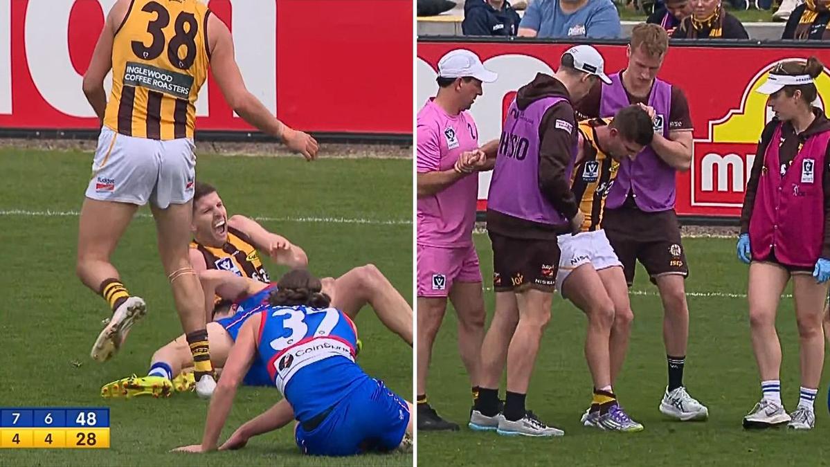 ‘Horrible’ scenes as retiring AFL champion Luke Breust goes down with ...
