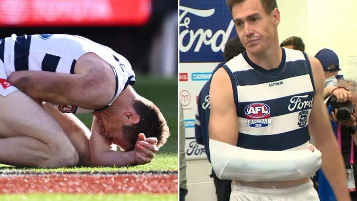 Jeremy Cameron suffers suspected broken arm in AFL grand final: ‘Heard ...