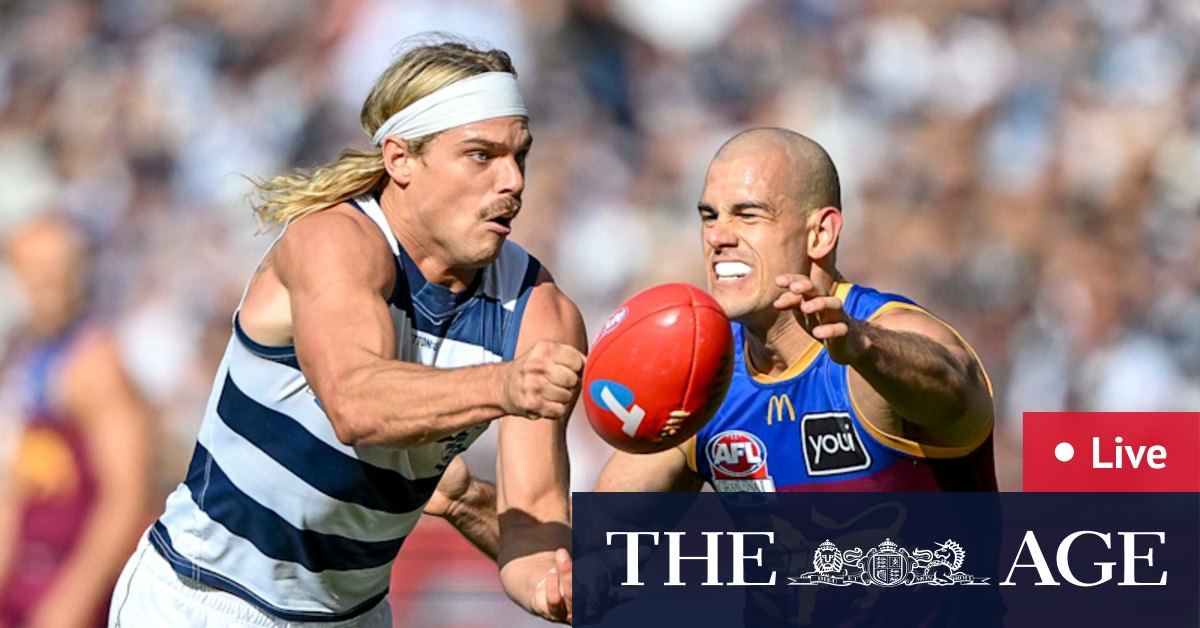 Brisbane Lions and Geelong Cats tied at halftime; Jeremy Cameron under ...